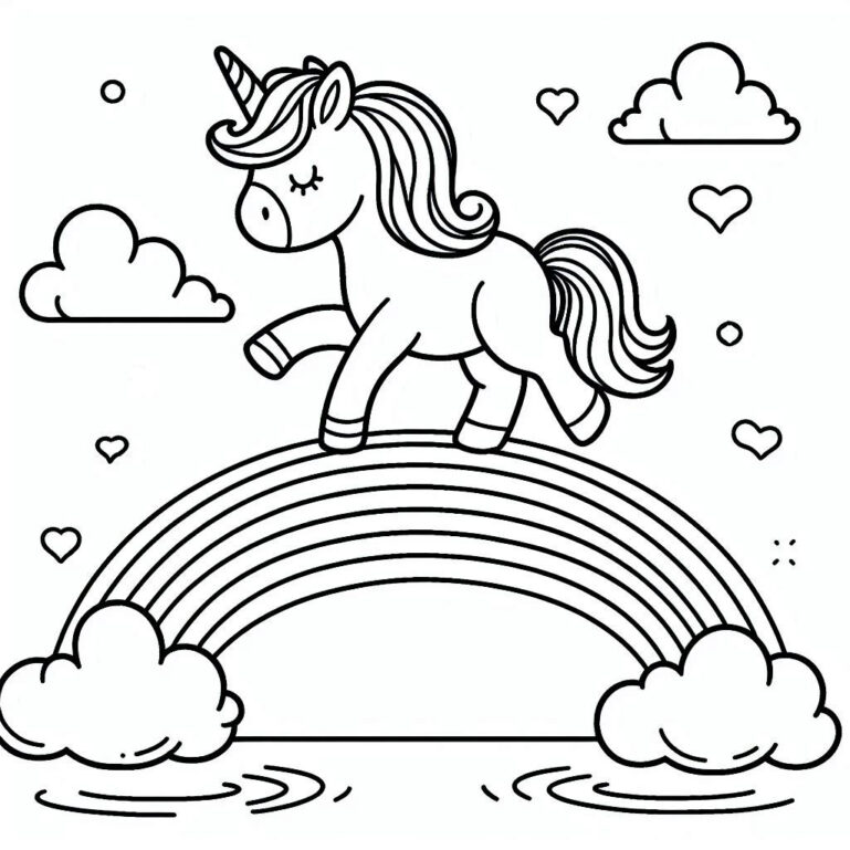 Cute unicorn rainbow dream coloring page - Free printable sheet