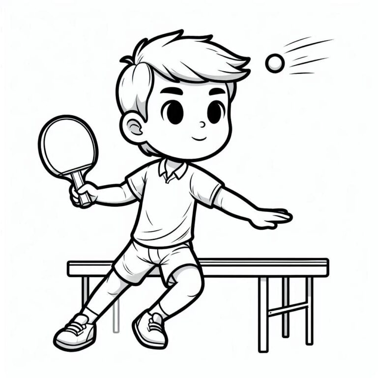 Happy boy table tennis coloring page - Free printable sheet